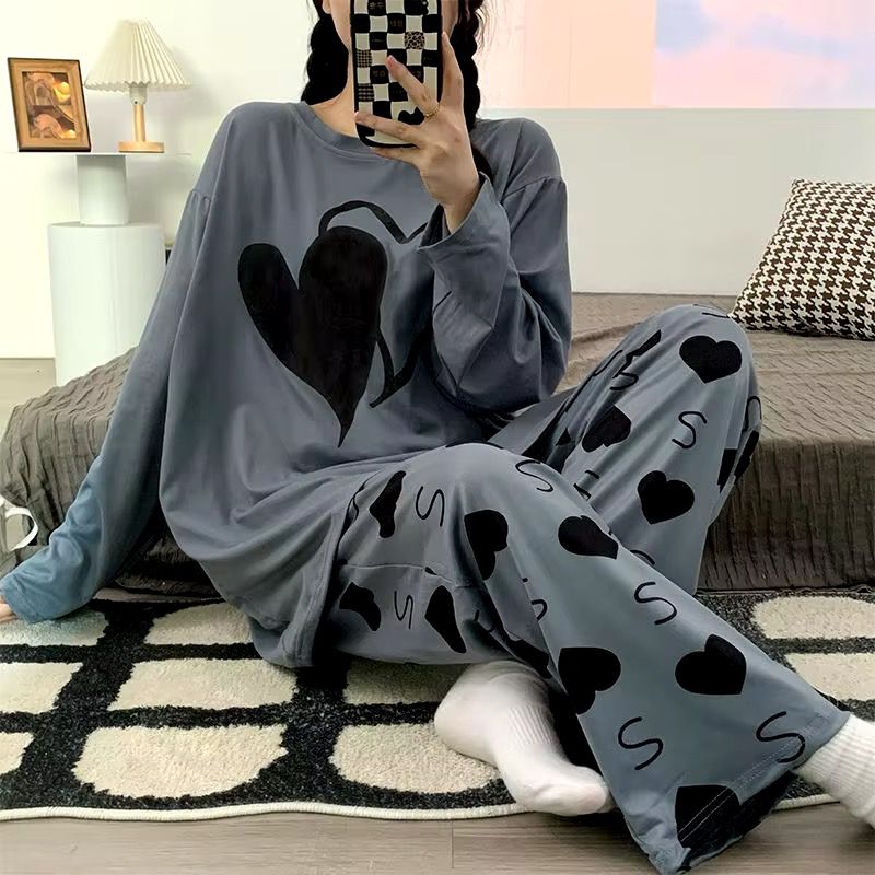 Grey Big Hearts Printed PJ Suit – Celora